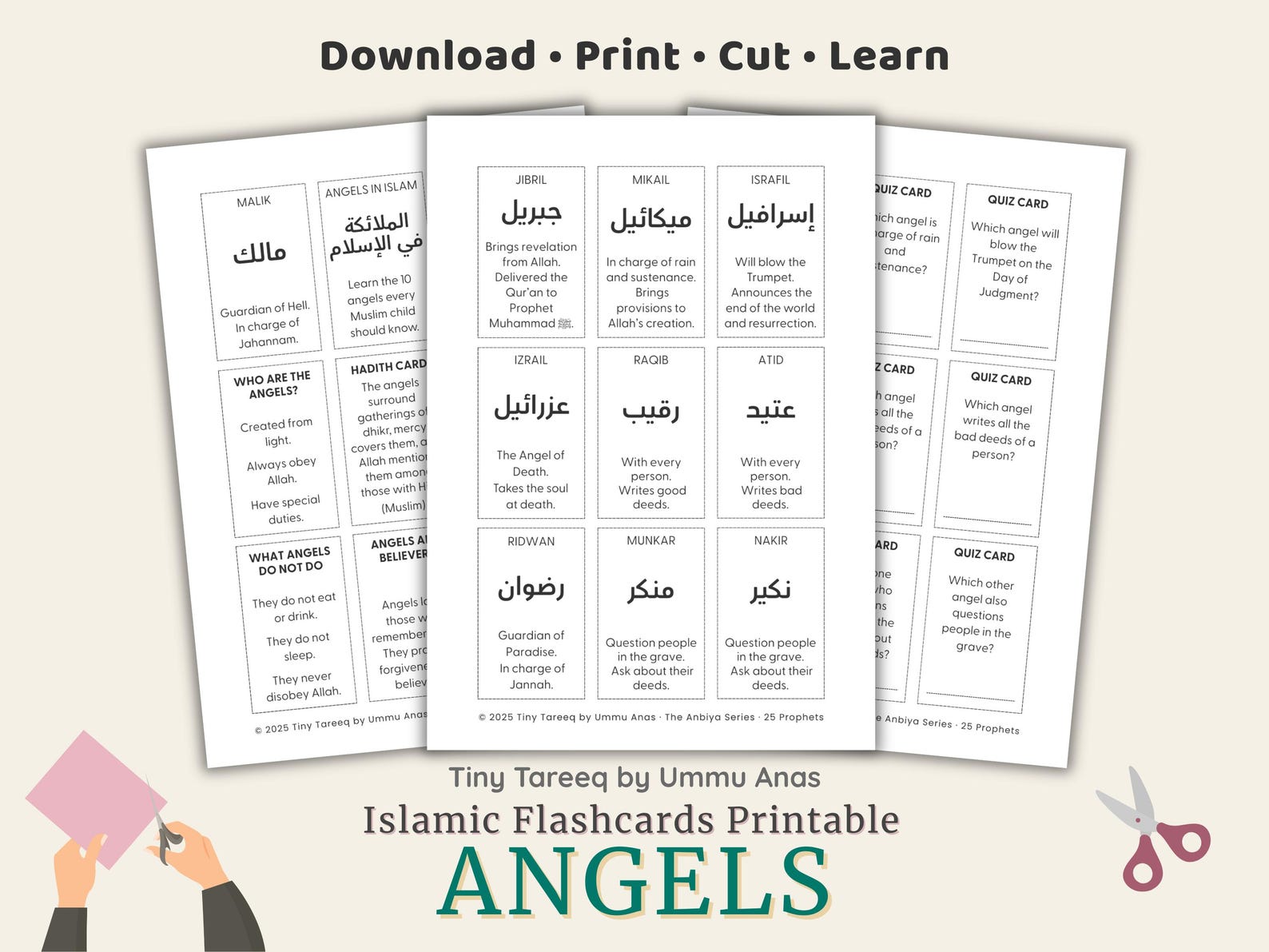 10 Angels in Islam Kids Flashcards Names & Roles (black and White ...