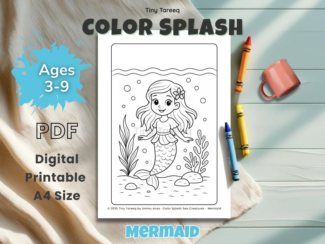 Mermaid Coloring Page for Kids: Fun Fantasy Activity (printable PDF A4 ...