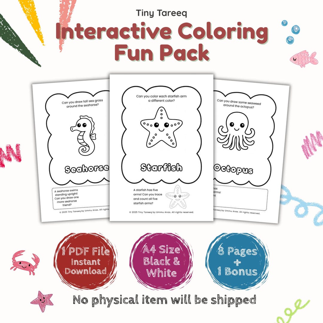 Sea Animal Coloring Pages: Ocean Activity, Ages 3-7 (printable PDF) - Etsy