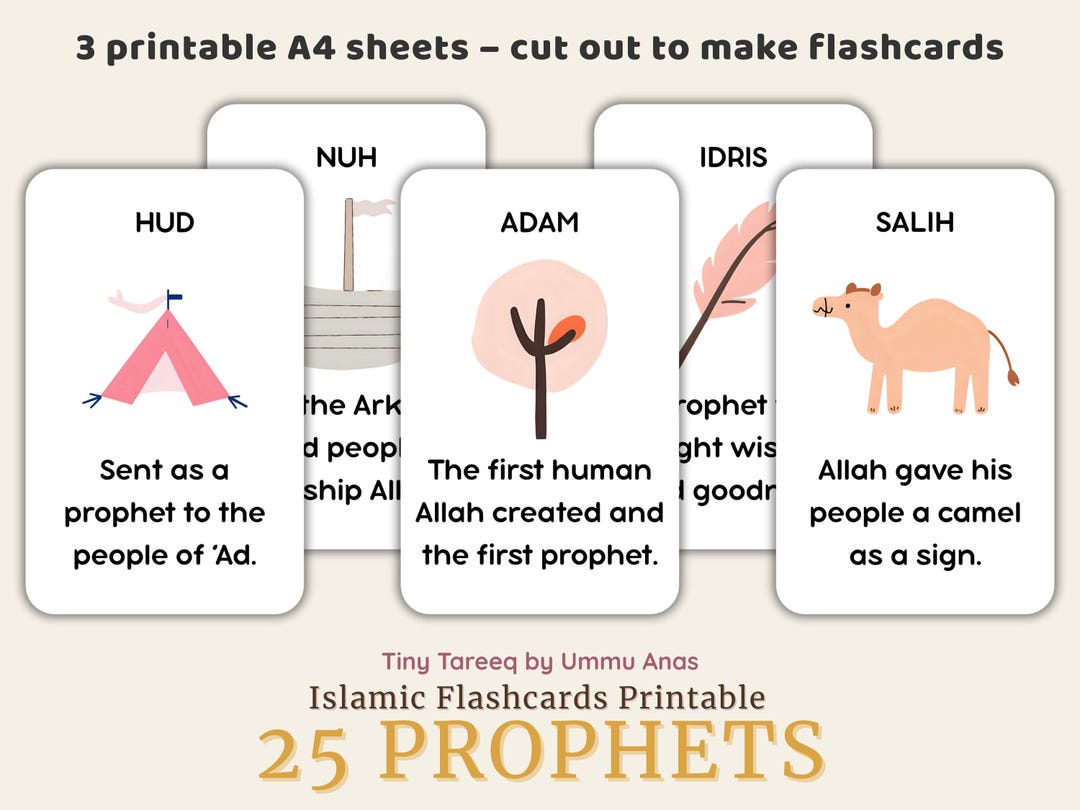 25 Prophets of Islam Flashcards: Islamic Kids Learning (printable PDF ...