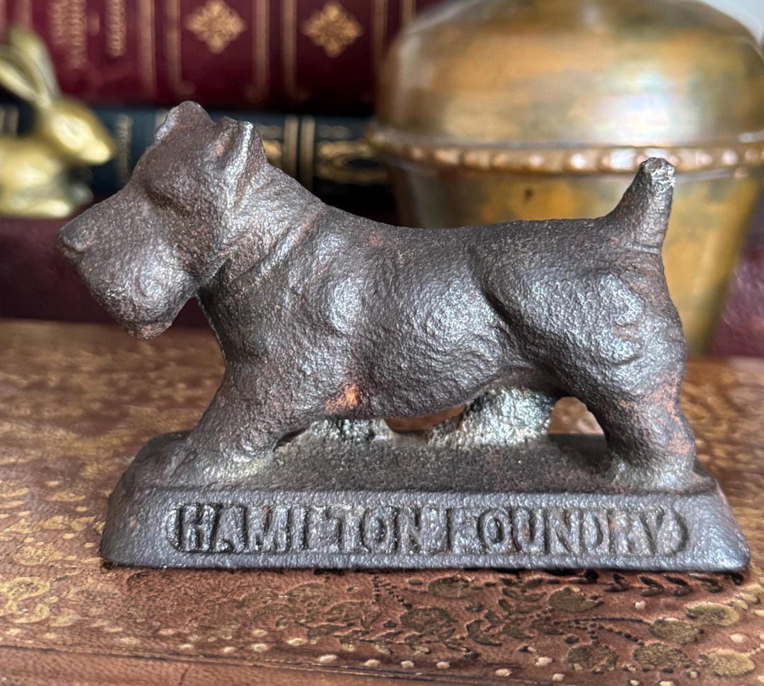 Vintage Cast Iron Scottie Dog Paperweight Advertising Hamilton Foundry ...