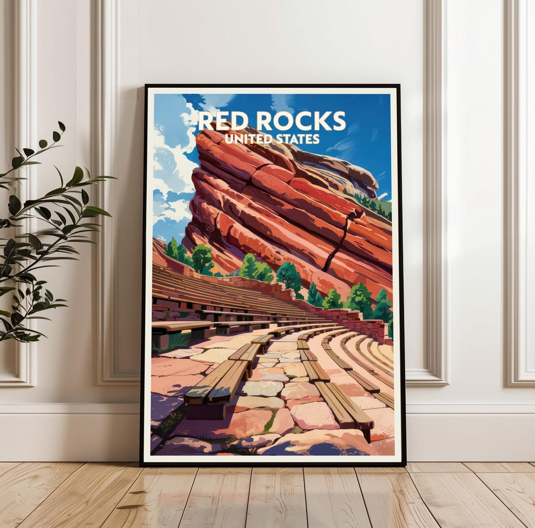 Red Rocks Poster, Red Rocks Travel Poster, United States Print, Red ...