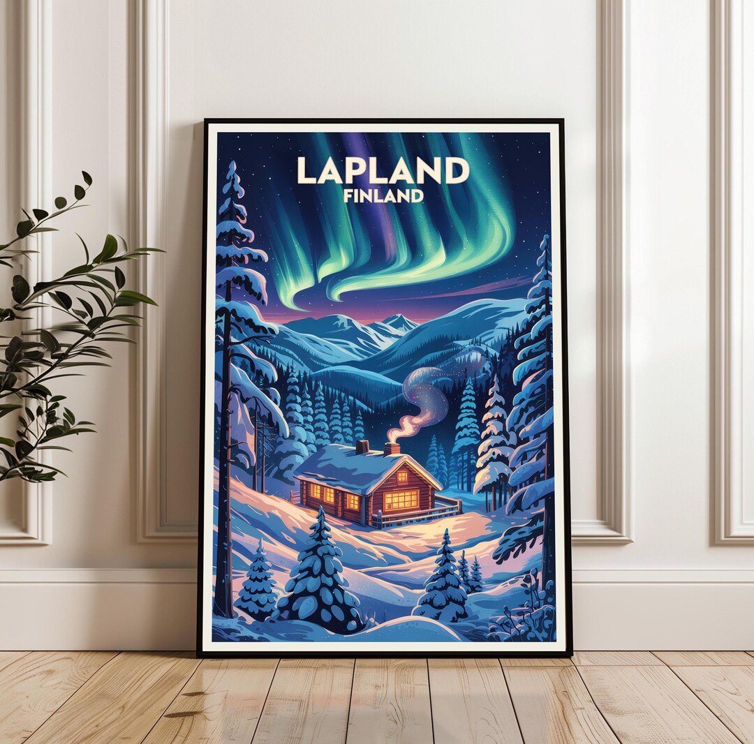 Lapland Poster, Lapland Travel Poster, Lapland Finland Print, Finland ...