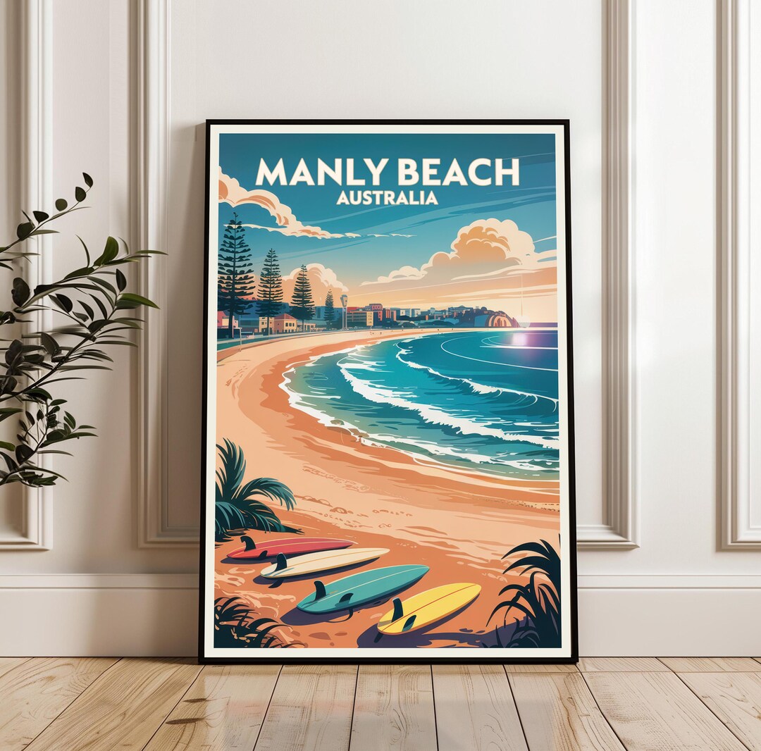 Manly Beach Print, Manly Beach City Poster, Australia Travel Wall Art ...