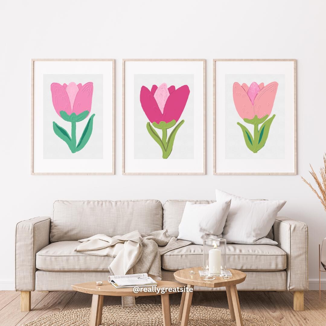 Printable Tulip Wall Art, Bohemian Tulip Prints, Tulip Posters, Tulip ...