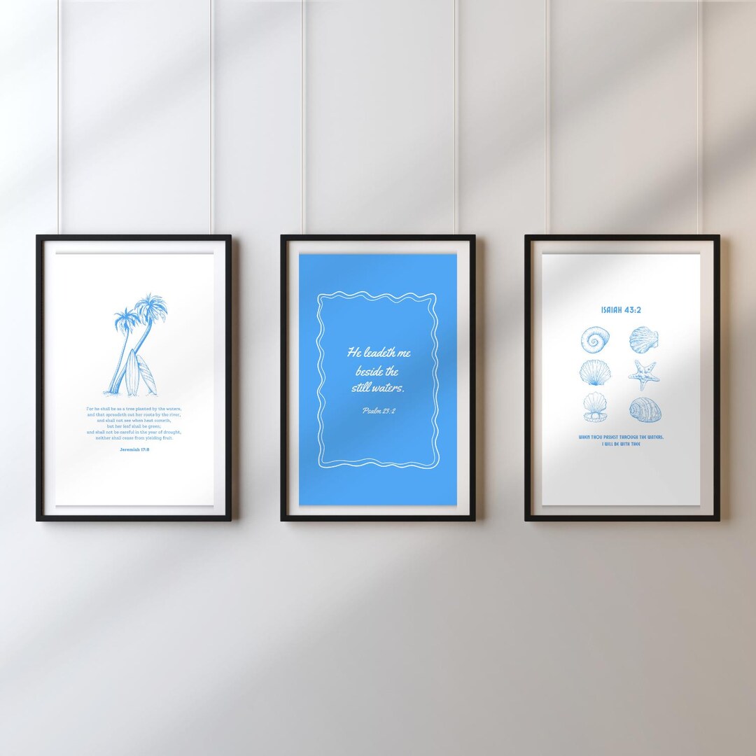 Blue Water Christian Posters Set of 3, DIGITAL DOWNLOAD, Tropical ...
