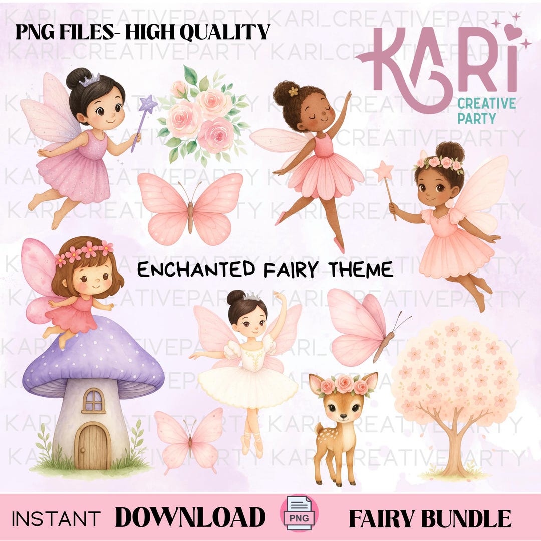 Watercolor Fairy Clipart Bundle/ Enchanted Fairies, Flowers, and ...