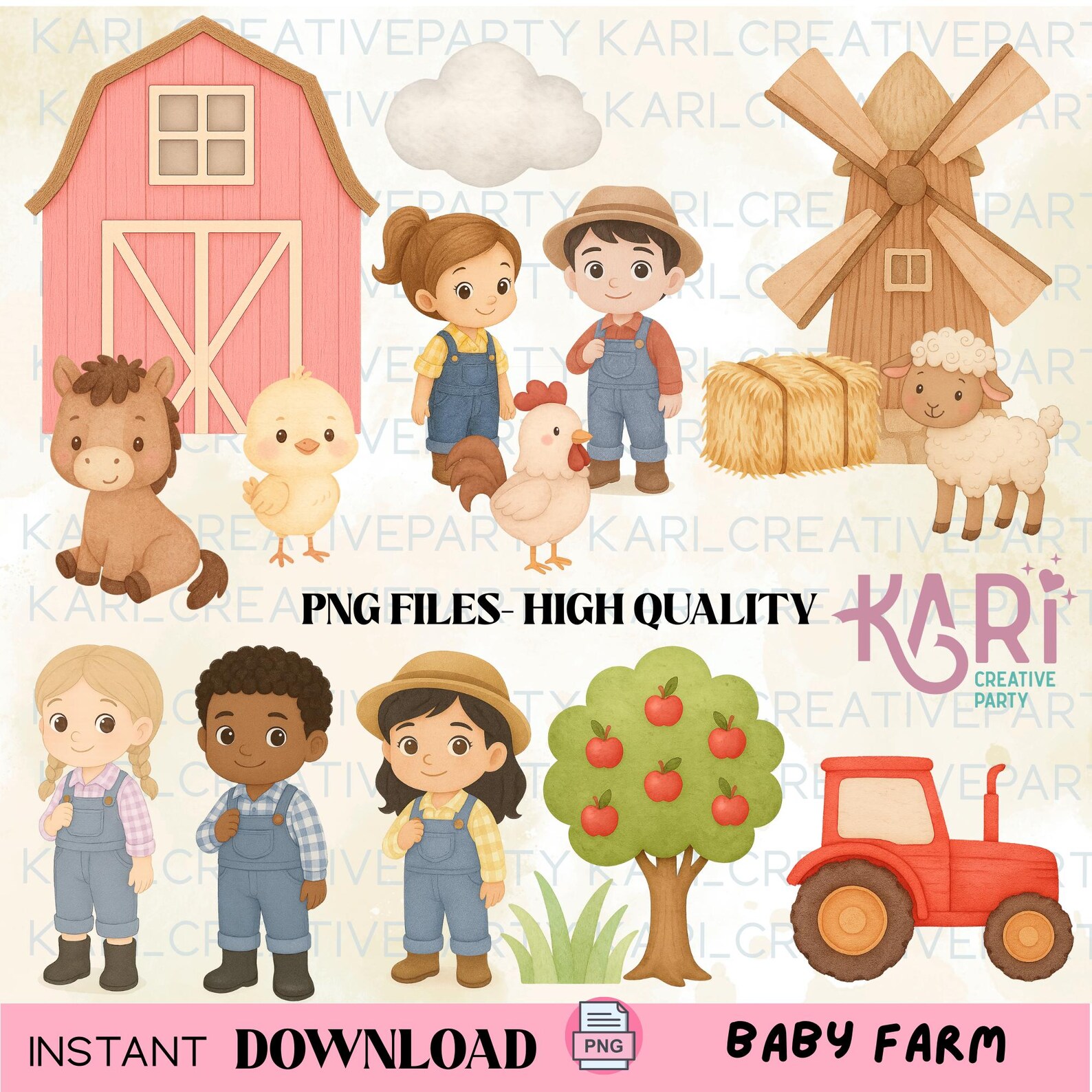 Watercolor Baby Farm Clipart Bundle |cute Farm Animals Watercolor ...