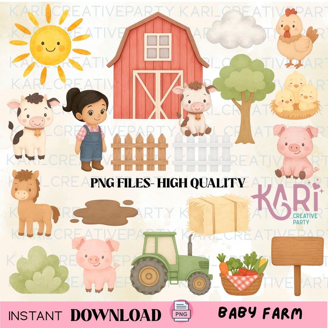 Watercolor Baby Farm Clipart Bundle |cute Farm Animals Watercolor ...