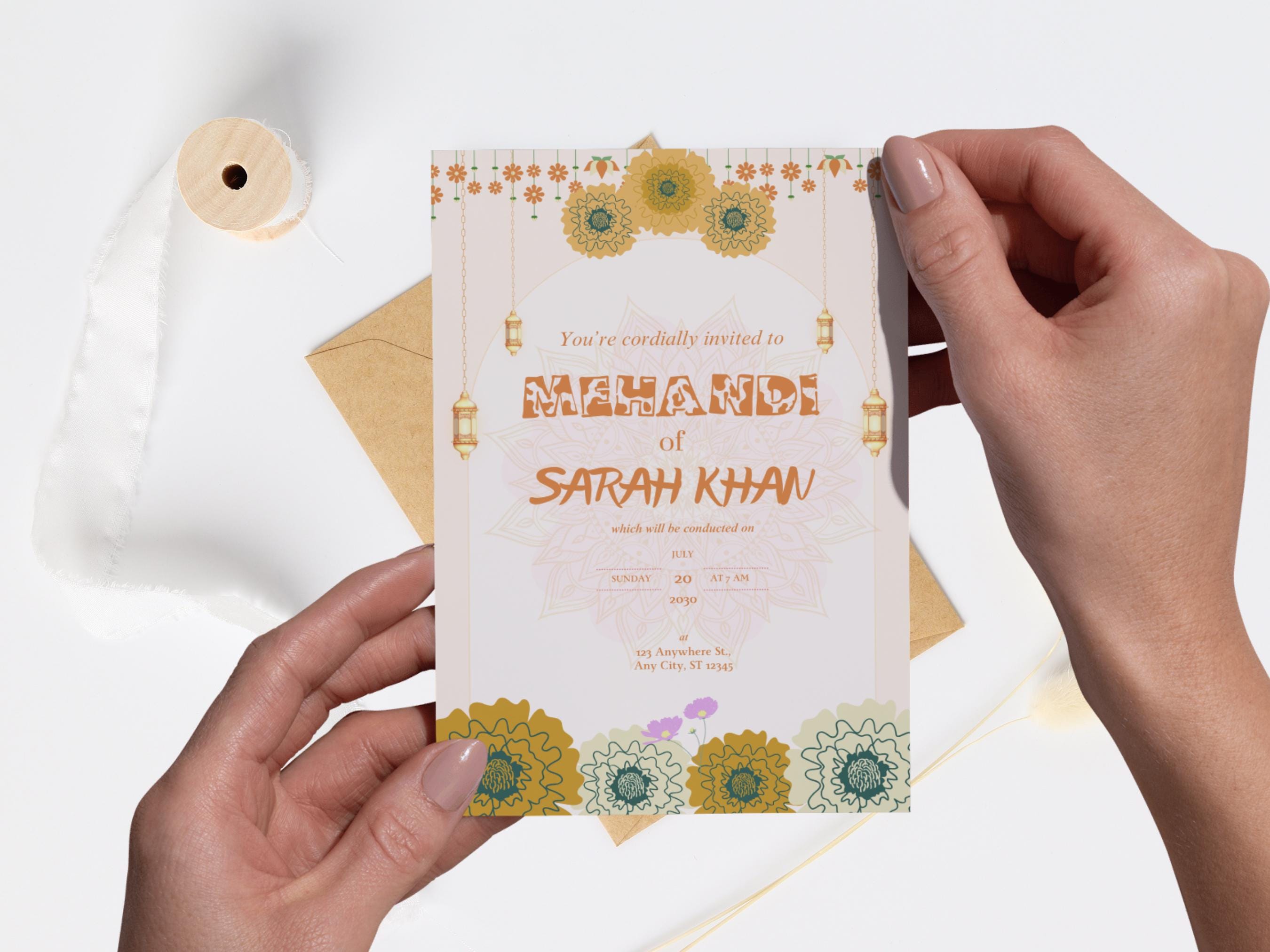 Editable Mehndi Invitation Template, Colorful Mehandi Invite, Haldi ...