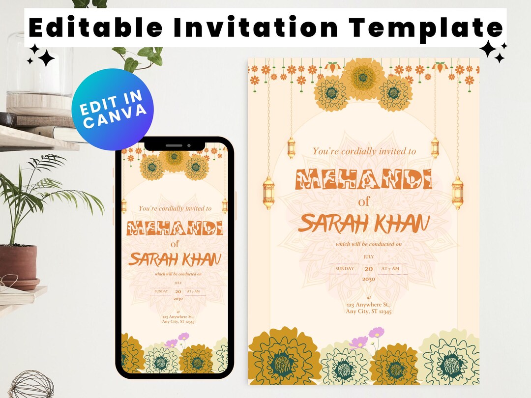 Editable Mehndi Invitation Template, Colorful Mehandi Invite, Haldi ...
