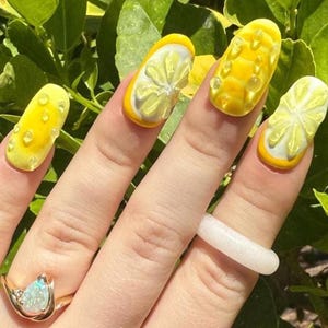 Juicy Fruits: Lemon 3-D Presson Nails///hand Painted/sculpted Fruit ...