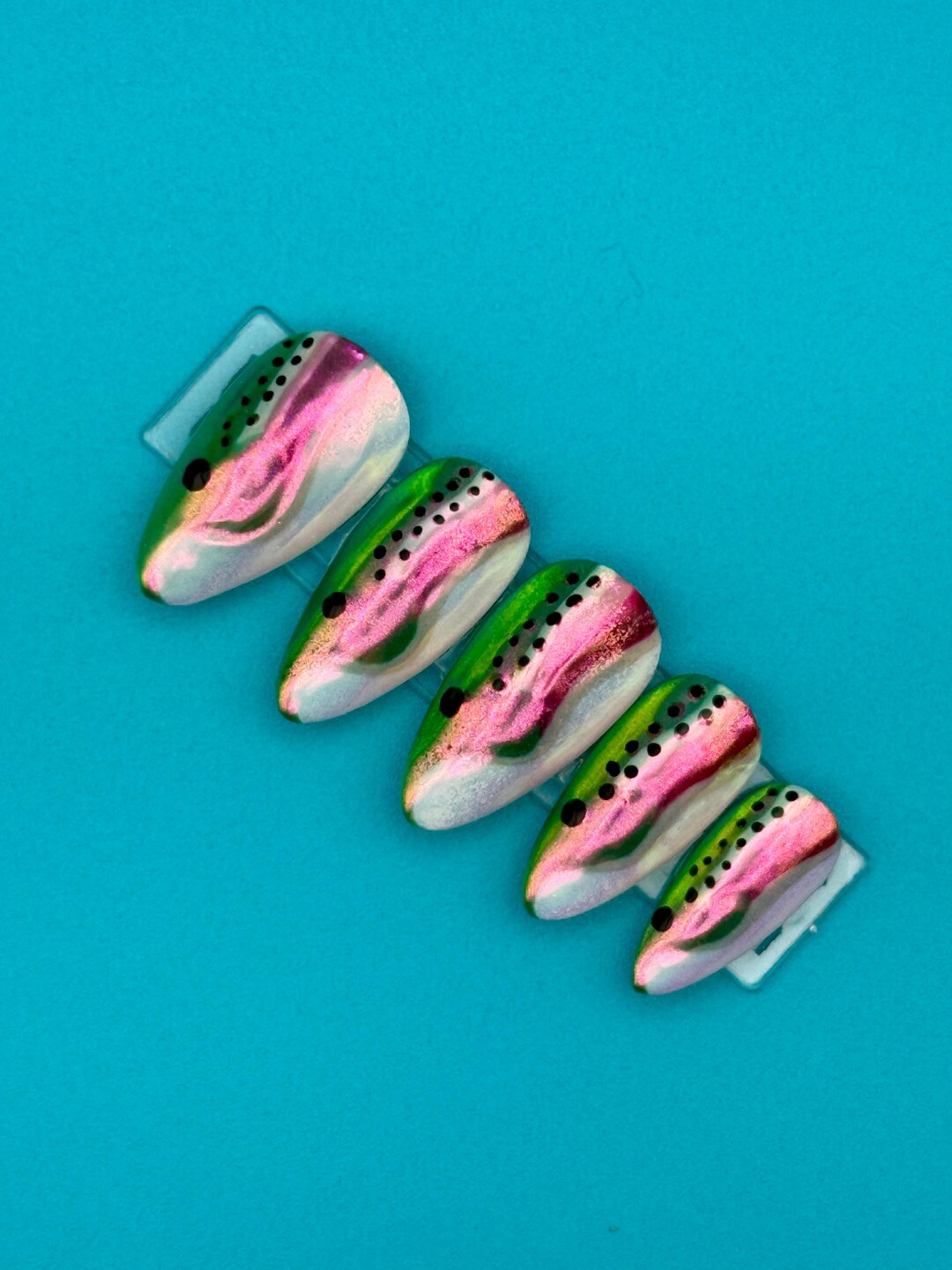 Rainbow Trout Nails/chrome Nails/ Fish Lure Nails/ Fish Nails/ Green ...