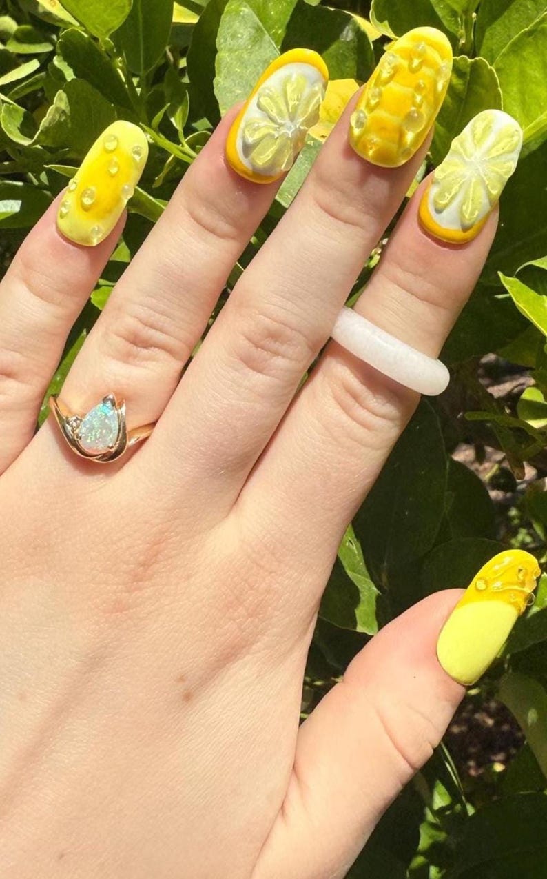 Juicy Fruits: Lemon 3-D Presson Nails///hand Painted/sculpted Fruit ...