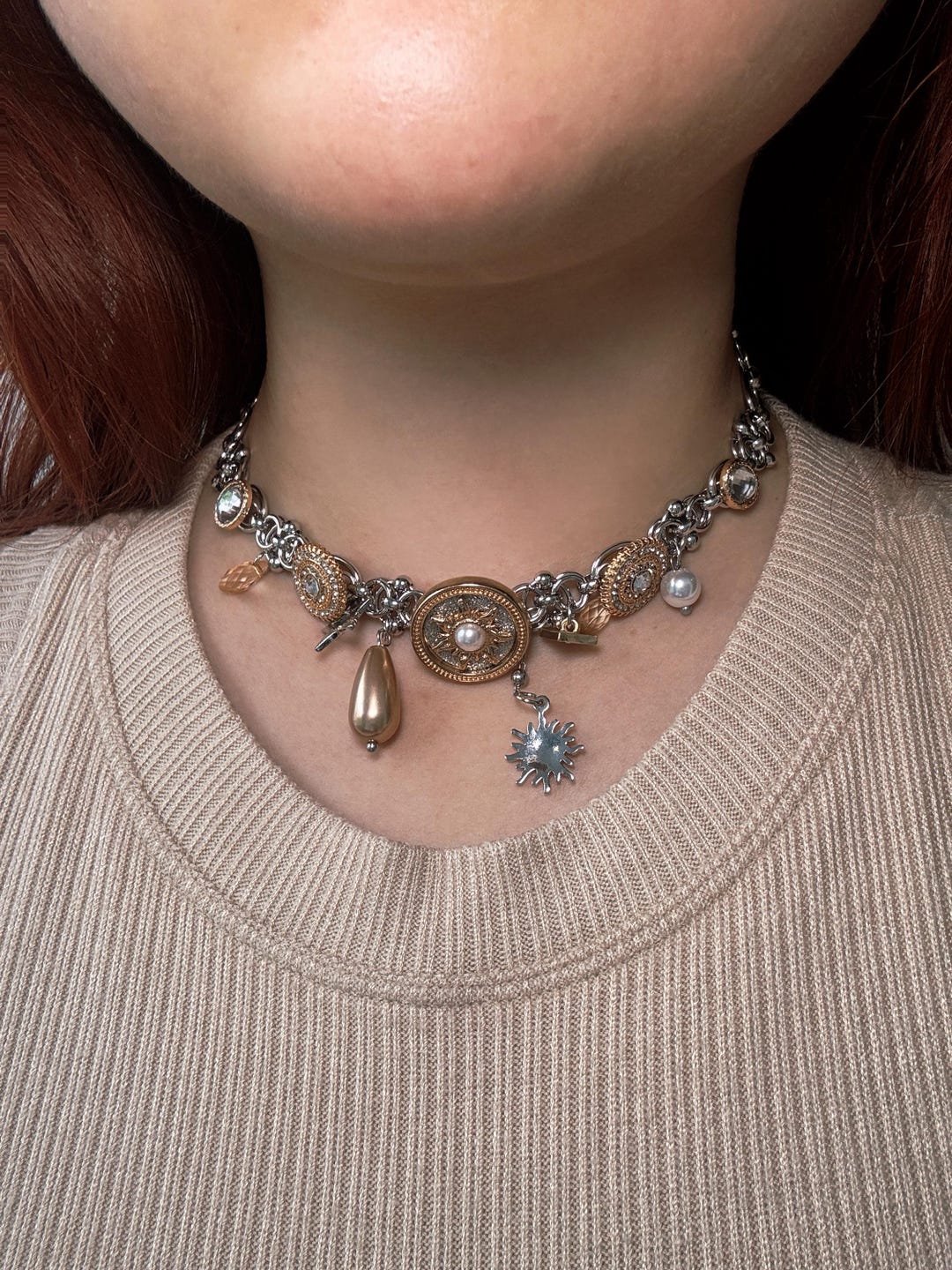 Muse Goddess Vintage Gold Button Necklace - Etsy