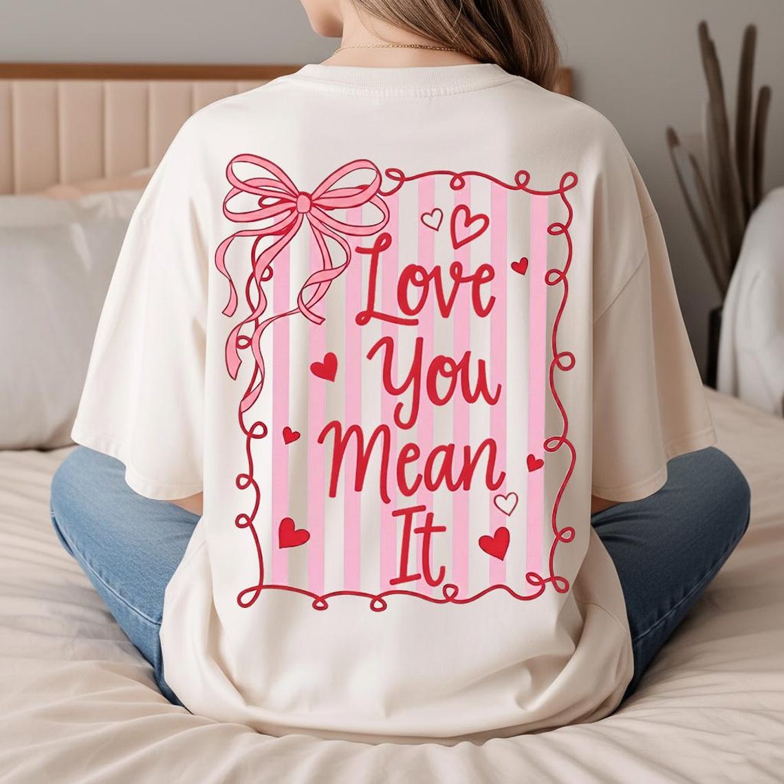 Valentine Love Quote PNG, I Love You Mean It Saying, Pink Bow Heart ...