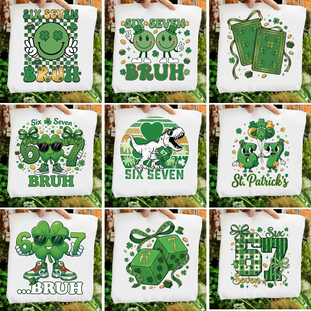 Funny Bruh 67 St. Patrick's Day PNG Bundle Meme Six Seven for Kids Boys ...