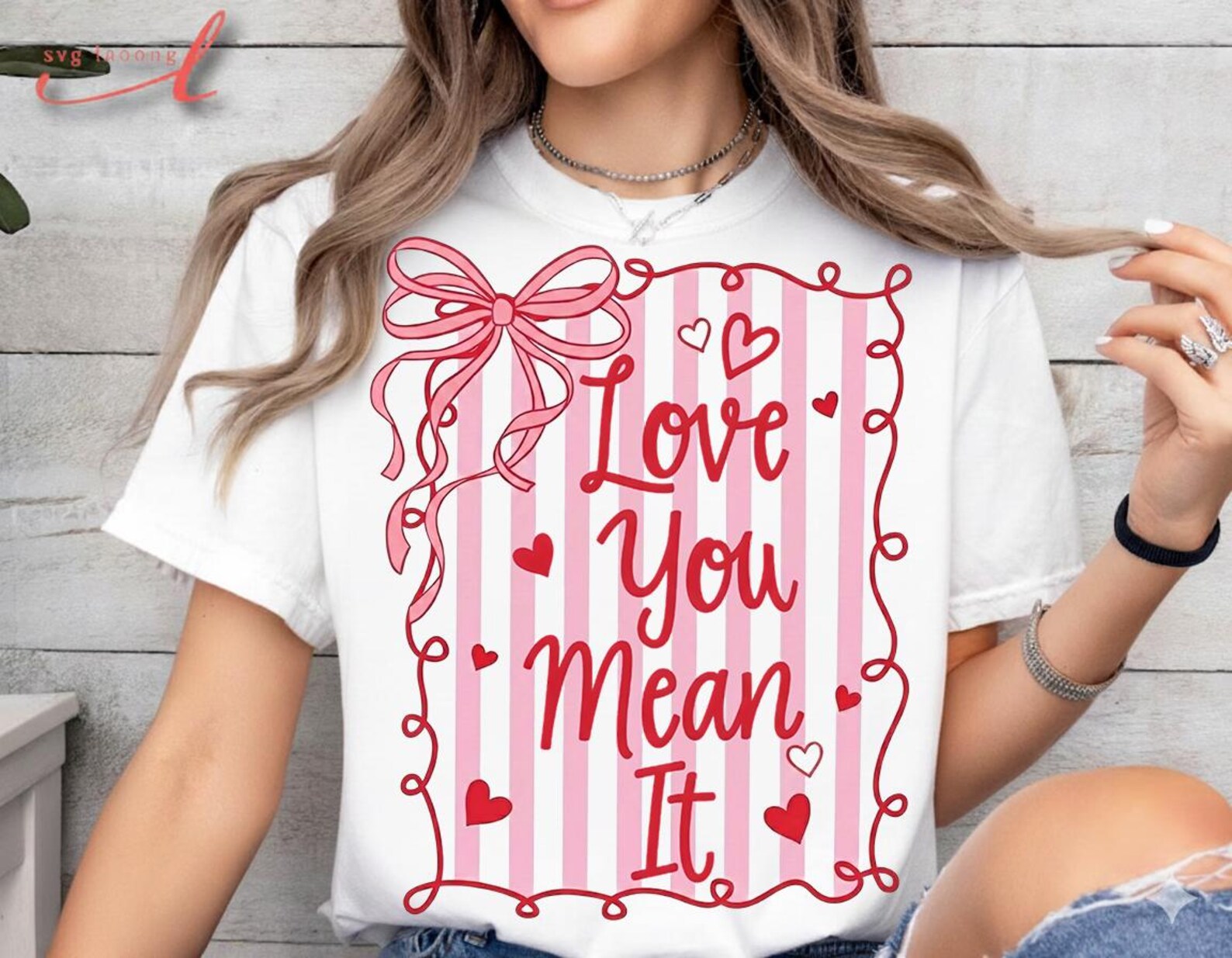 Valentine Love Quote PNG, I Love You Mean It Saying, Pink Bow Heart ...