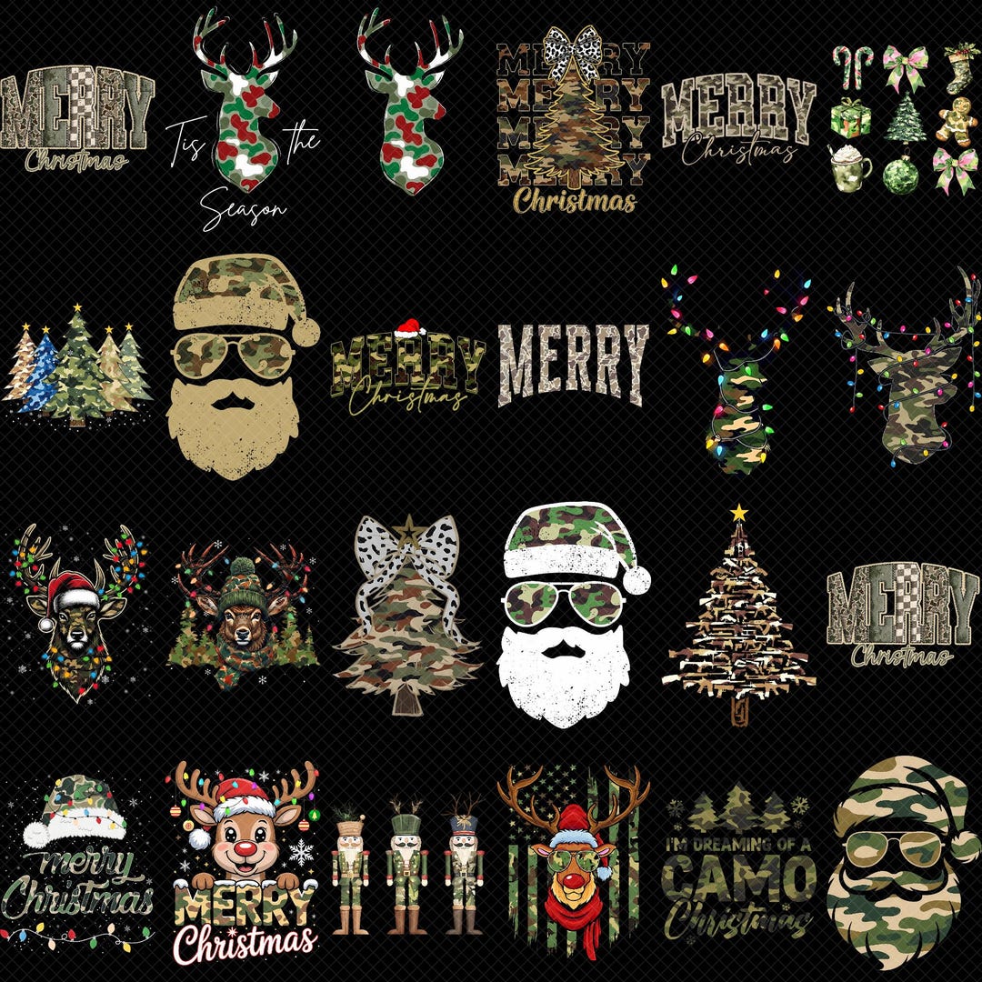 Camo Christmas PNG Bundle, Hunting Christmas Designs, Deer Santa Camo ...