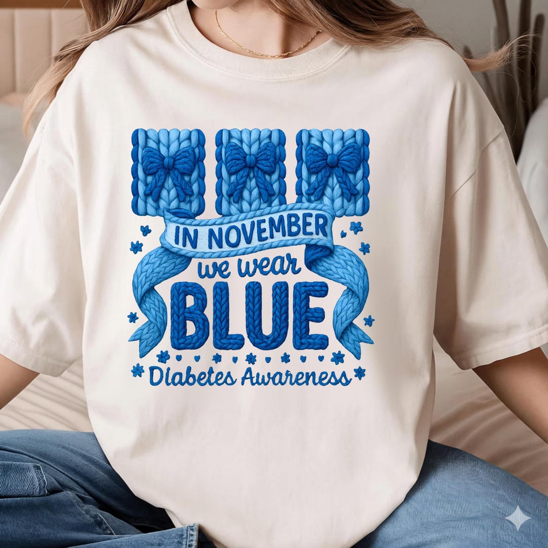 In November We Wear Blue PNG, Diabetes Awareness PNG, Knitted Blue ...