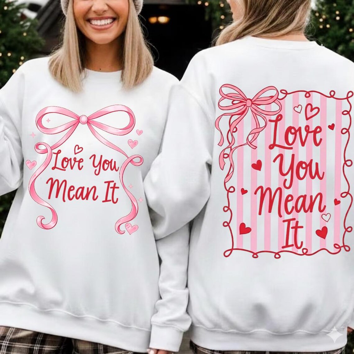Valentine Love Quote PNG, I Love You Mean It Saying, Pink Bow Heart ...