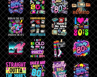 Throwback to the 80s Bundle, 80s Graphics, Png Bundle, Back to 80s, 80s ...