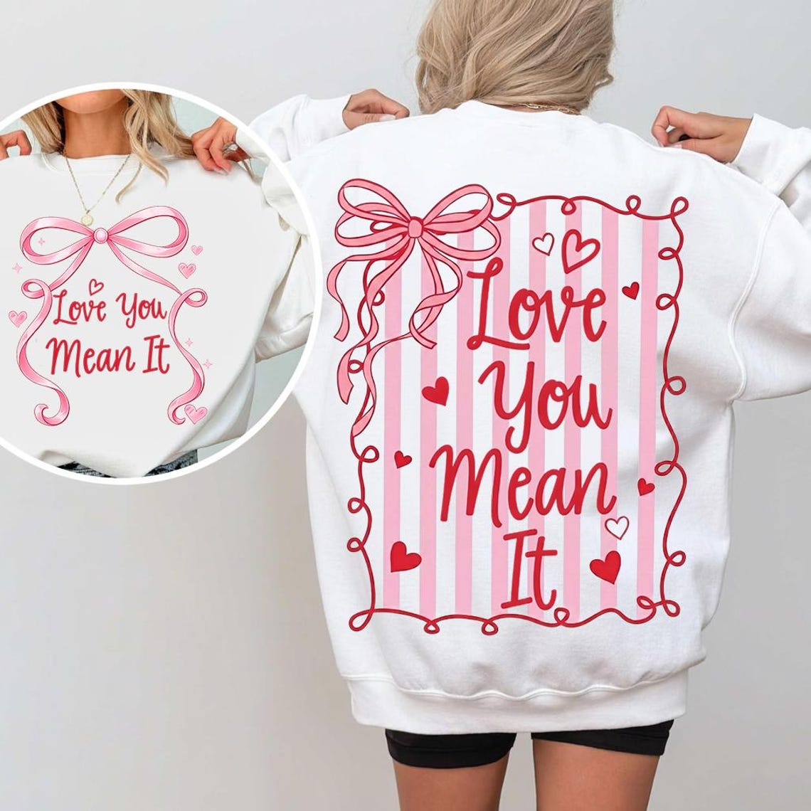Valentine Love Quote PNG, I Love You Mean It Saying, Pink Bow Heart ...