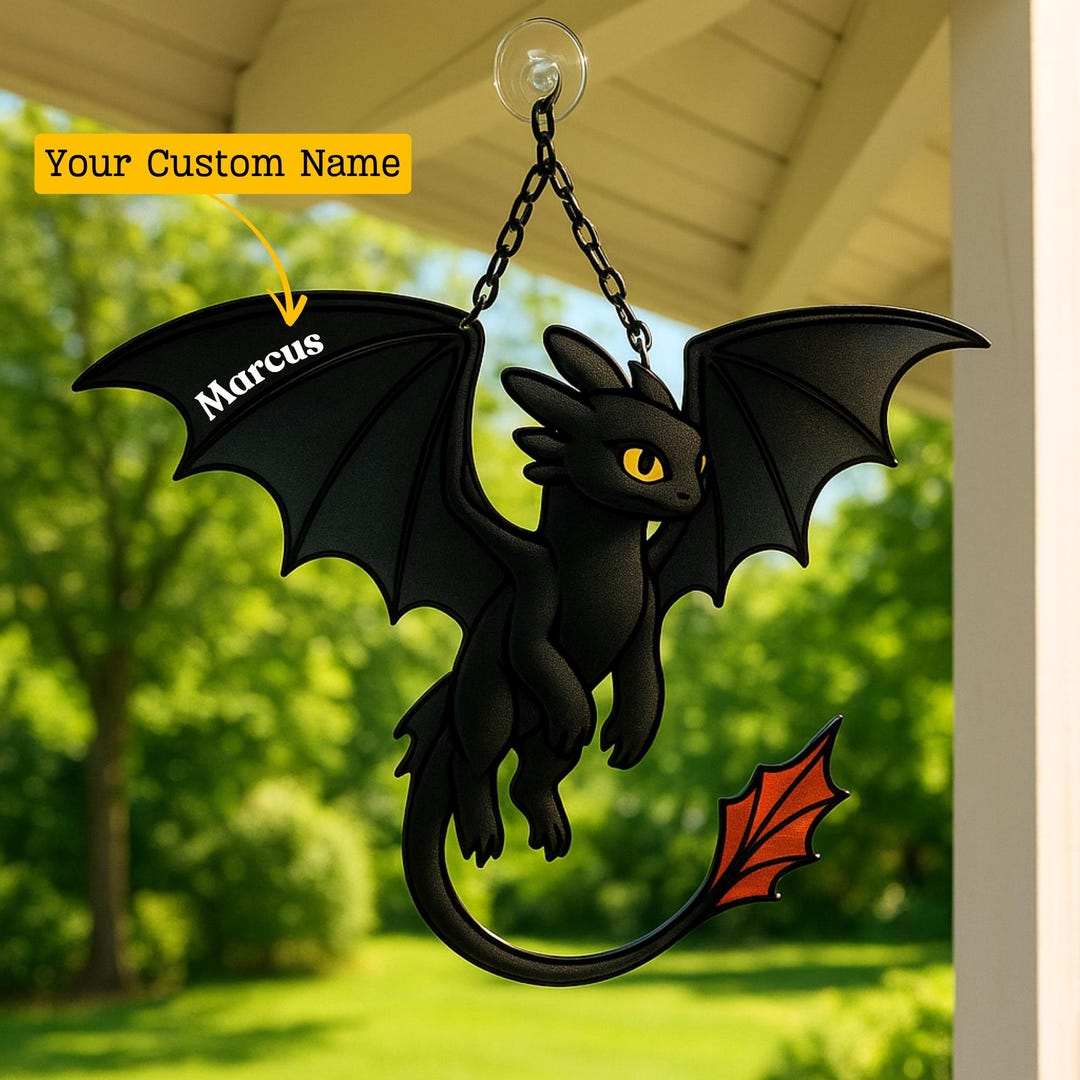 Custom Name Acrylic Suncatcher, Toothless and Light Fury Dragon Stained ...