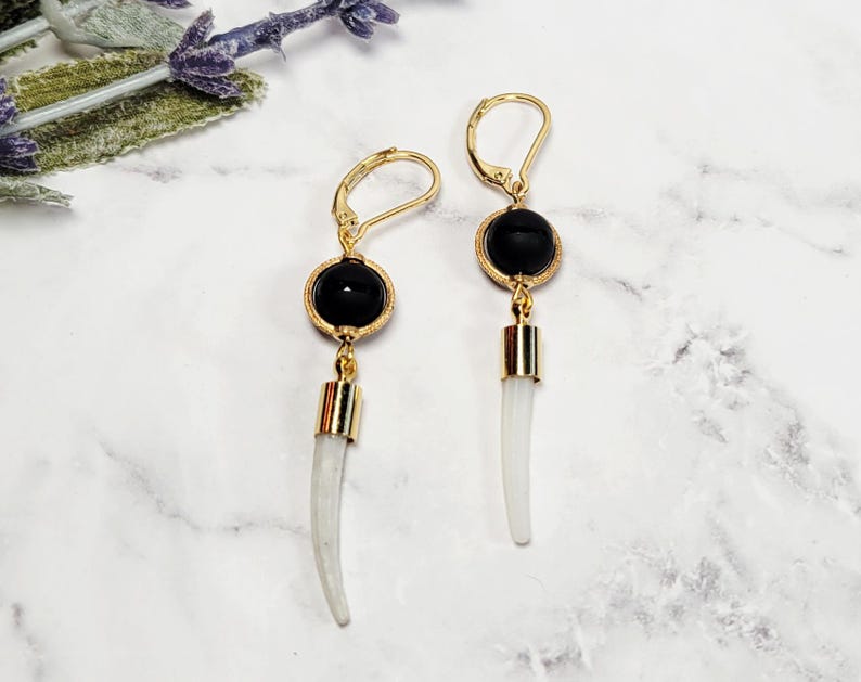 24K Gold Plated Tusk Shell Earrings: Gothic Stone Jewelry - Etsy