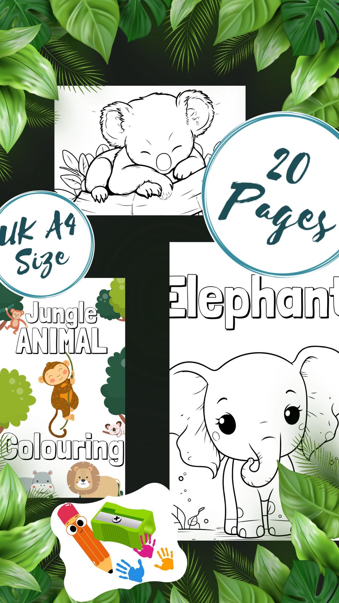 Jungle Animal Colouring Pages - Etsy