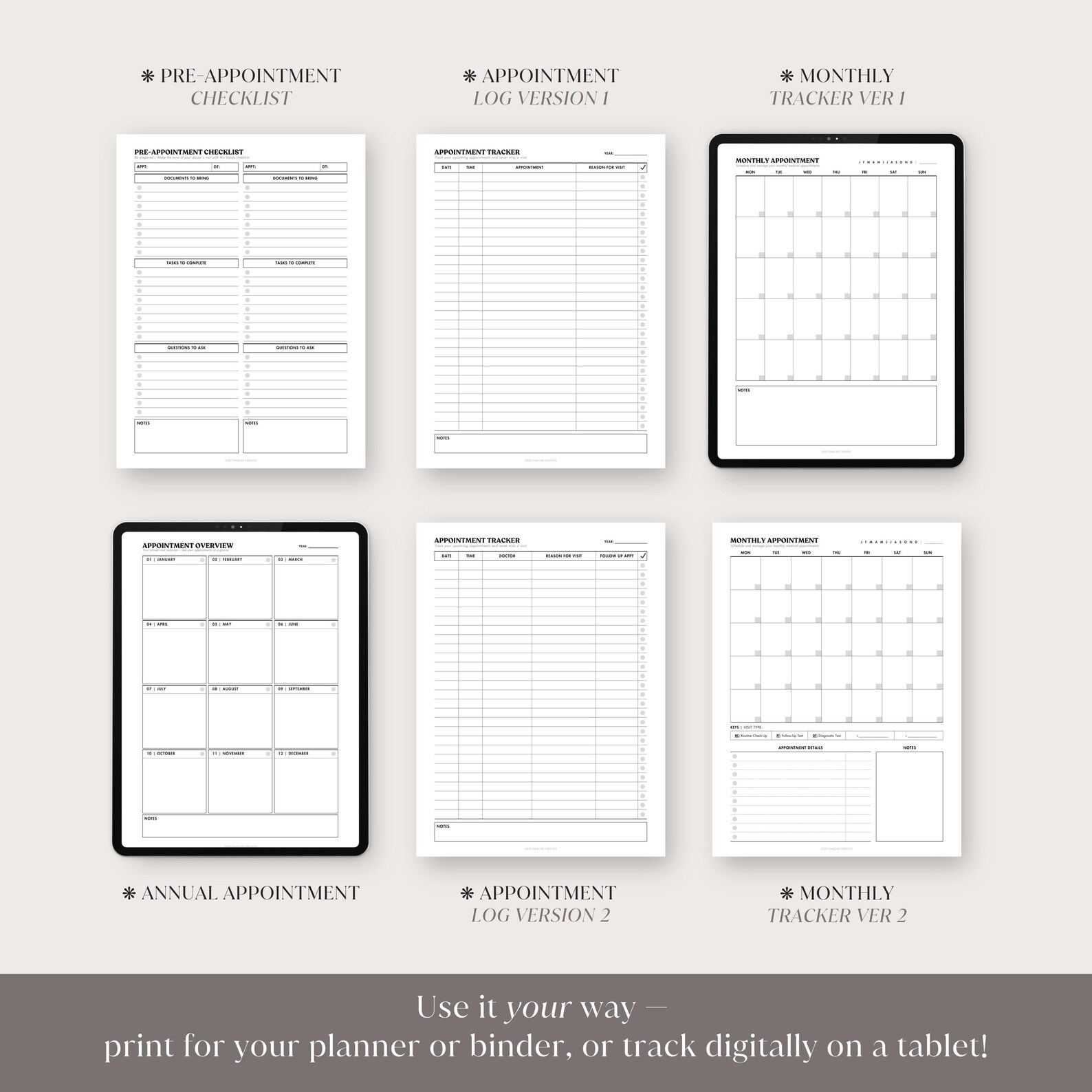 Medical Appointment Tracker Printable | Monthly & Yearly Appointment ...