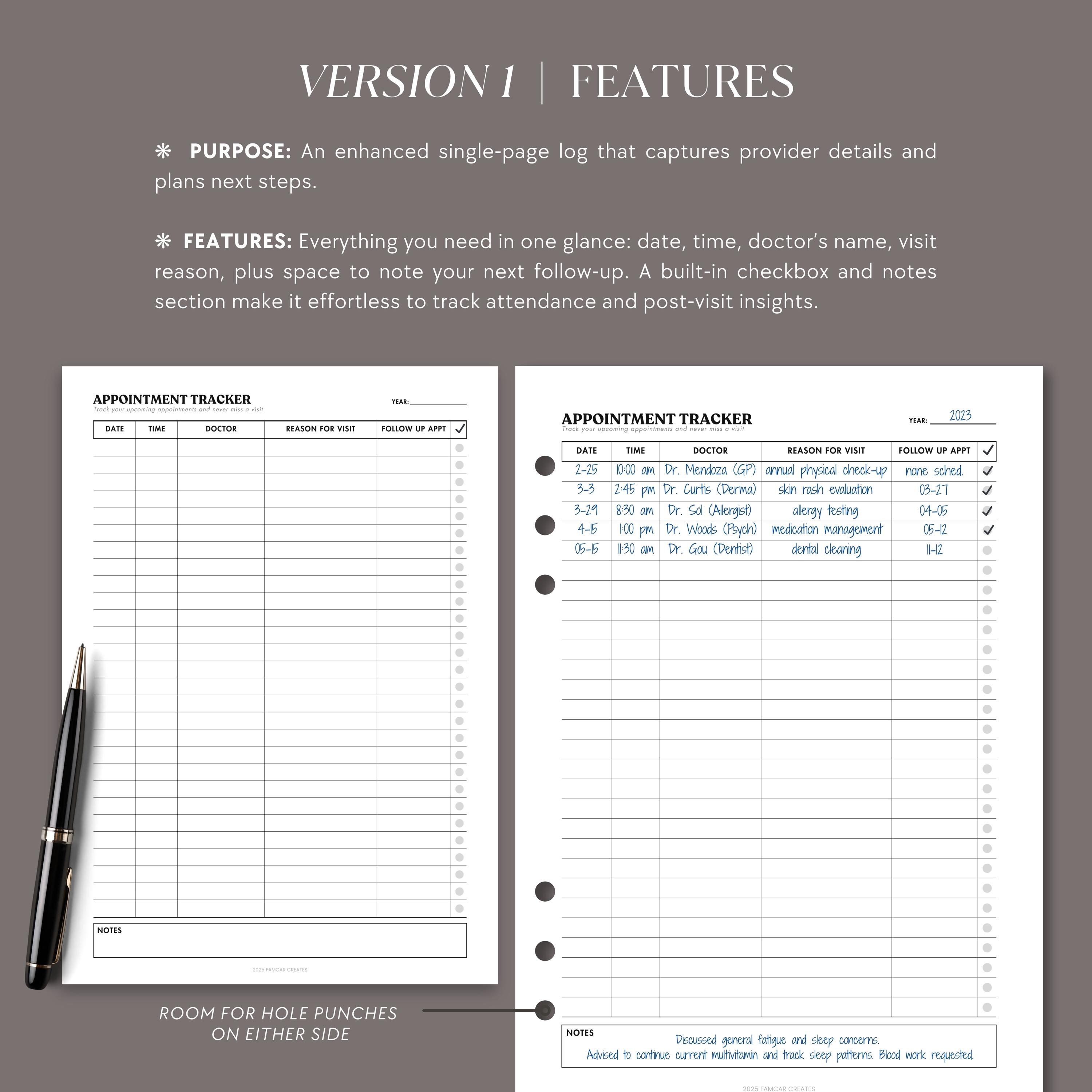 Simple Appointment Tracker | Printable Medical Appointment Chart, 3 ...