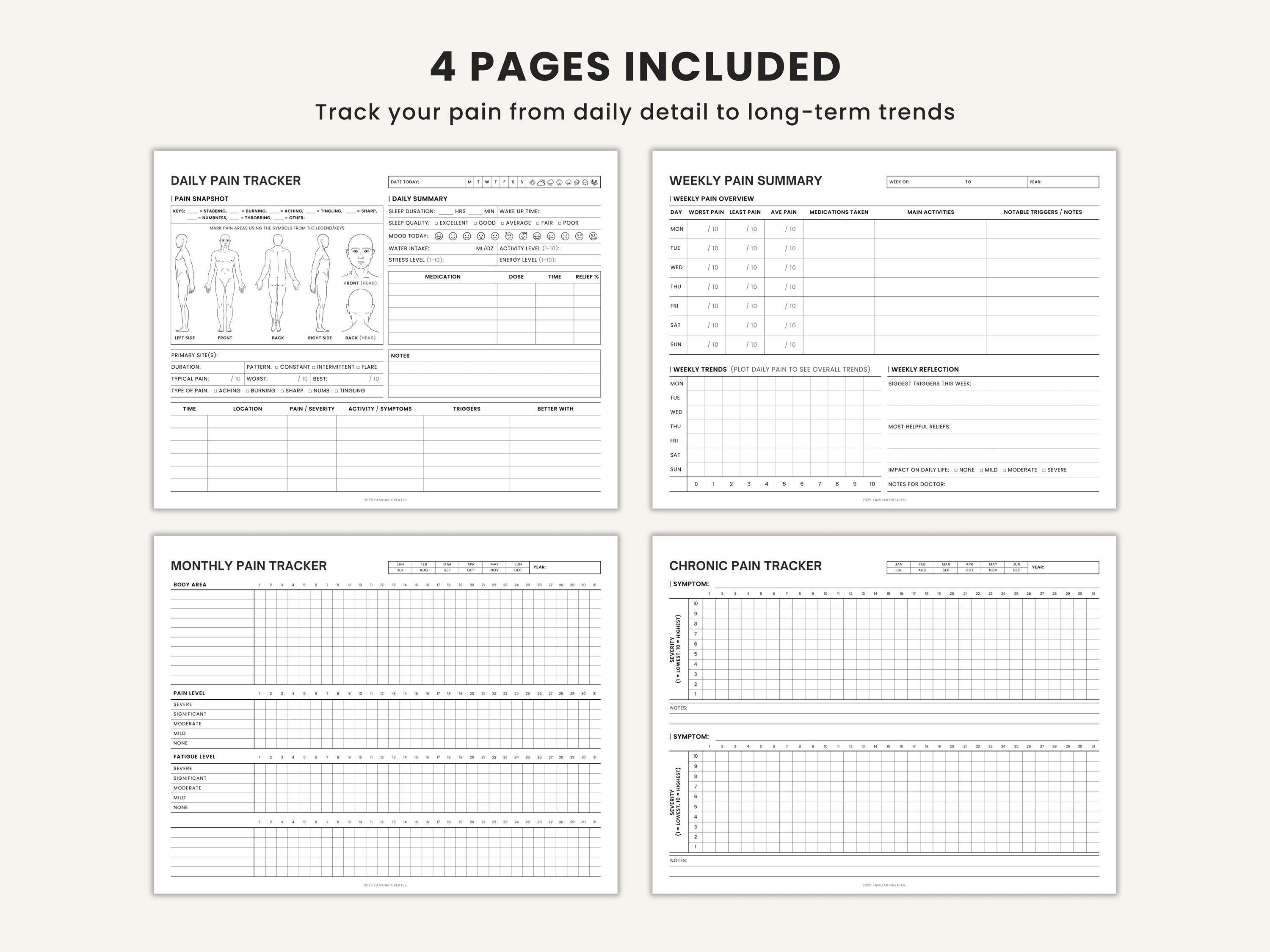 Chronic Pain Tracker Printable Pain Diary, Spoonie Symptom Journal ...