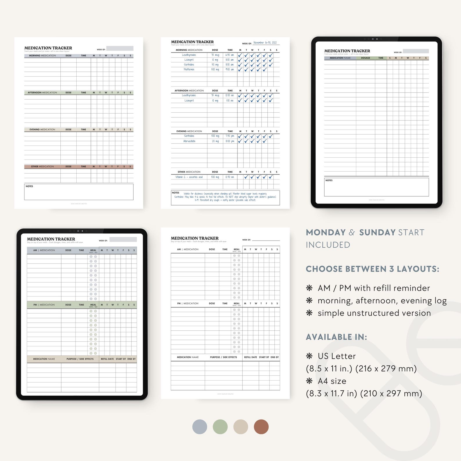 Printable Medication Tracker: AM PM Log, Refill Reminder, Caregiver ...