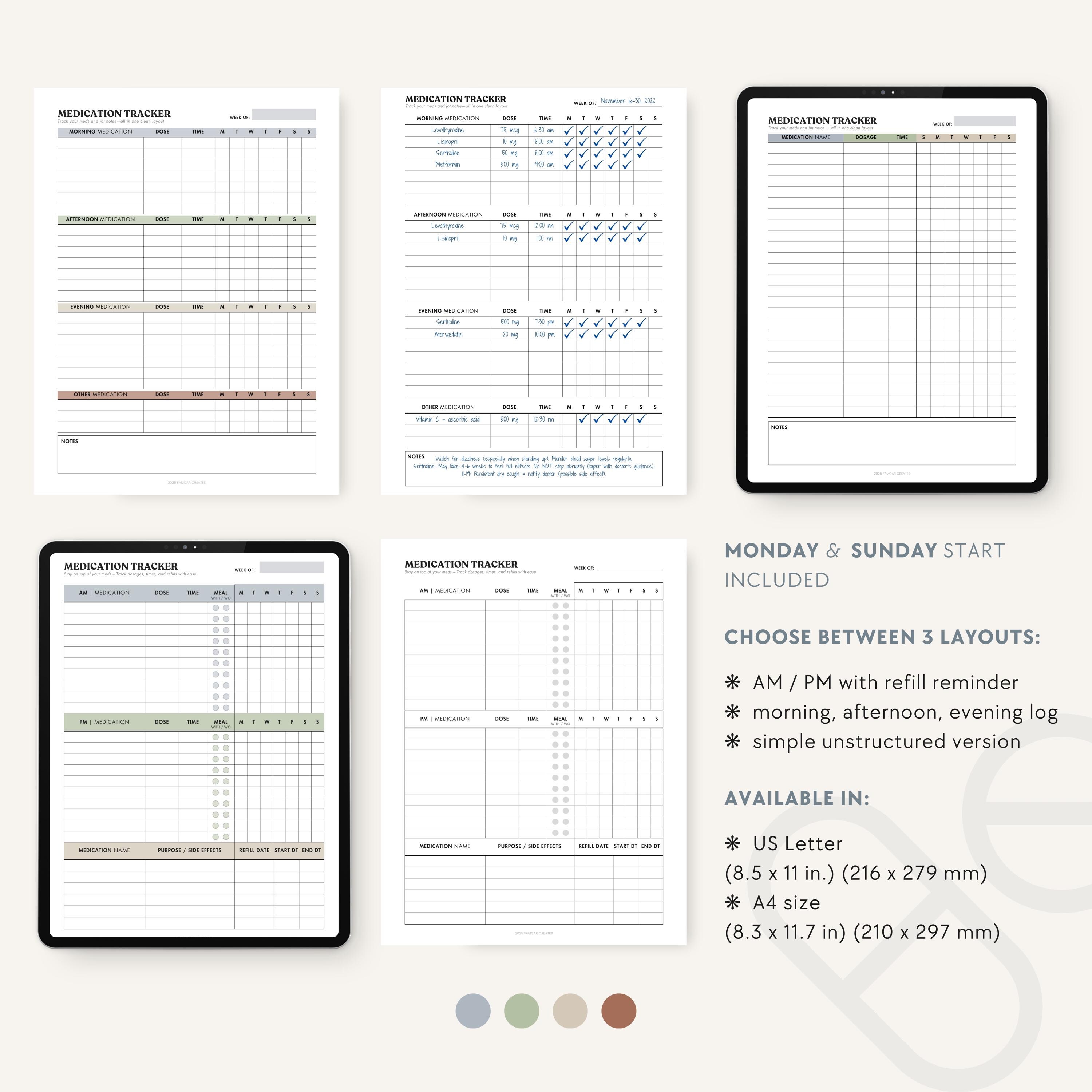 Printable Medication Tracker: AM PM Log, Refill Reminder, Caregiver ...