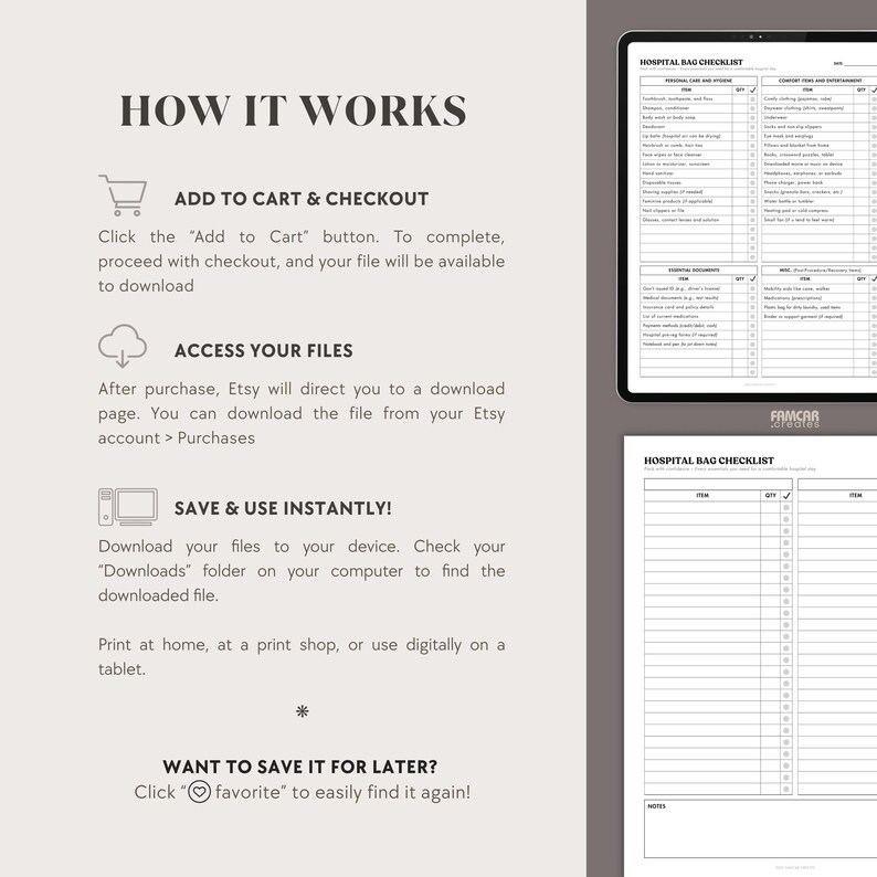 Hospital Bag Checklist Printable | Medical Packing List for Surgery ...