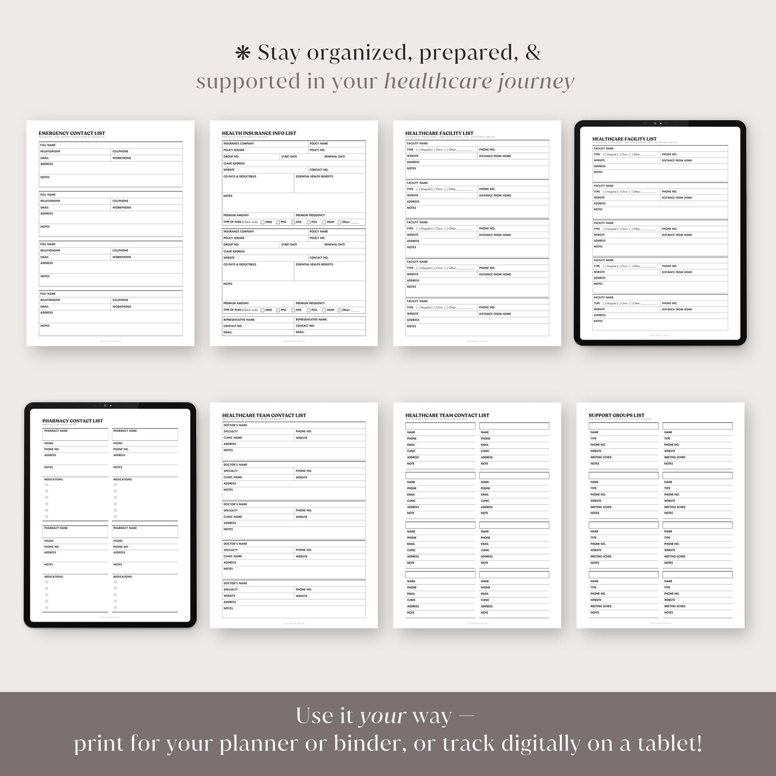 Medical Contact List Bundle | Printable Emergency Contacts, Insurance ...
