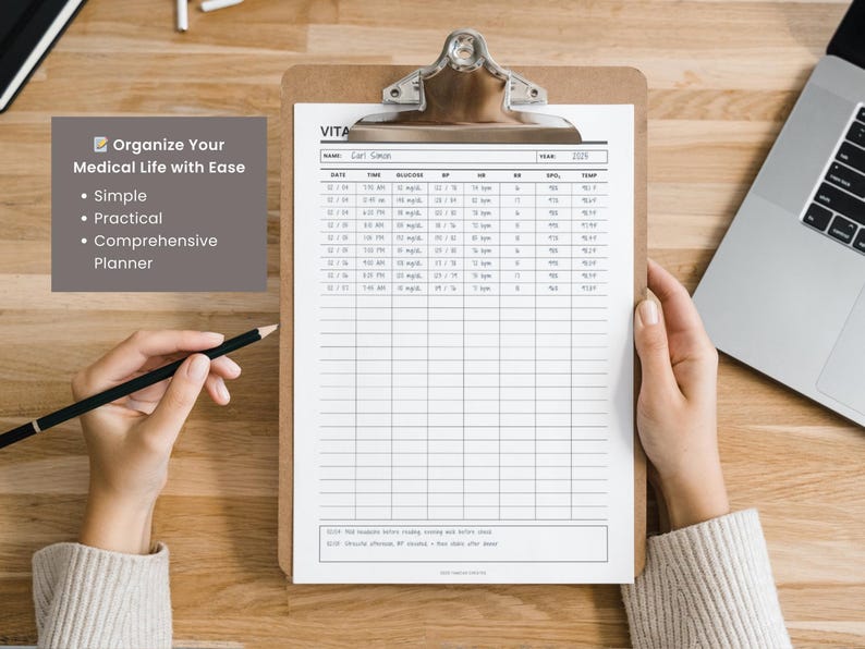 Vital Signs Log Printable Vitals Tracker Nursing Notes Sheet Blood ...