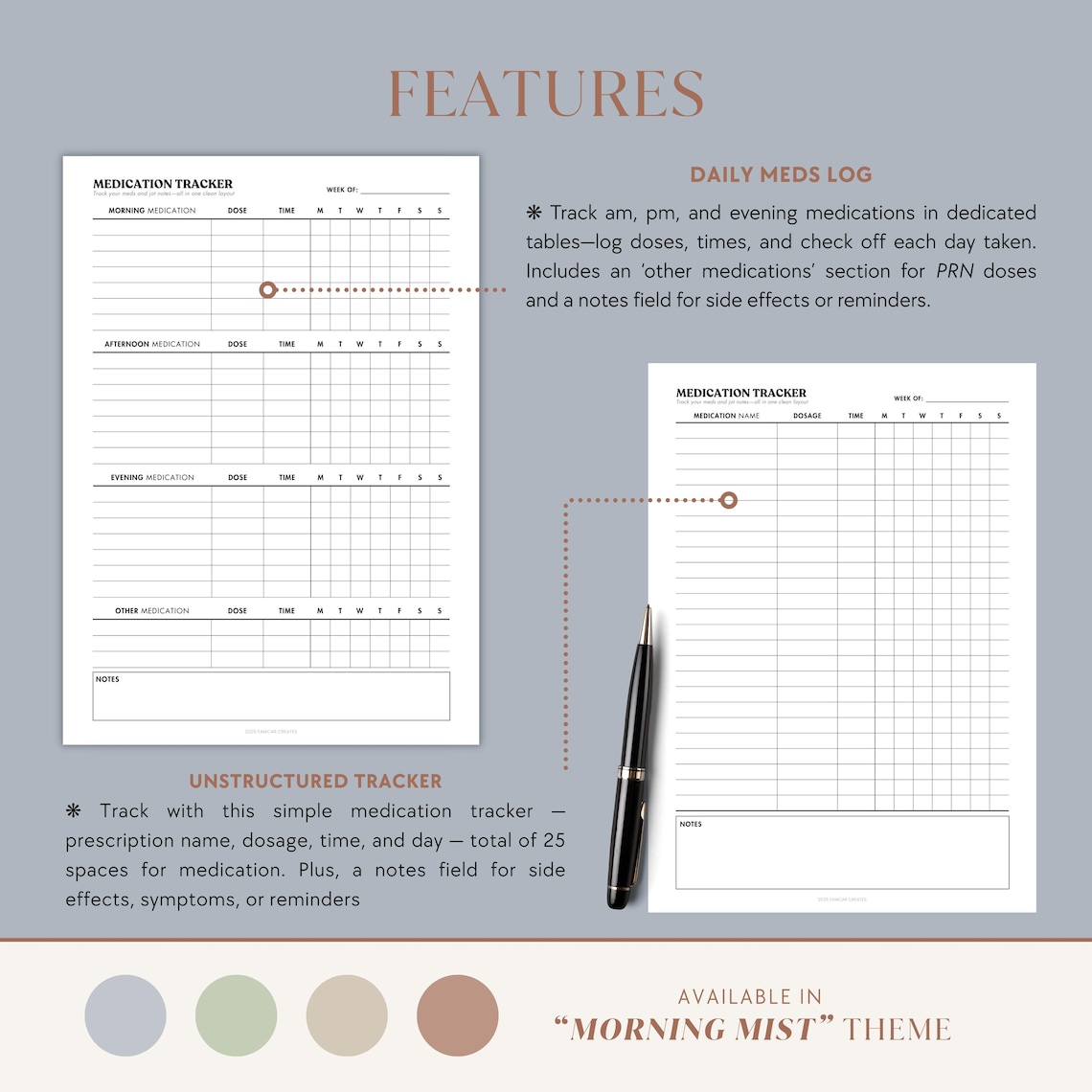 Printable Medication Tracker: AM PM Log, Refill Reminder, Caregiver ...