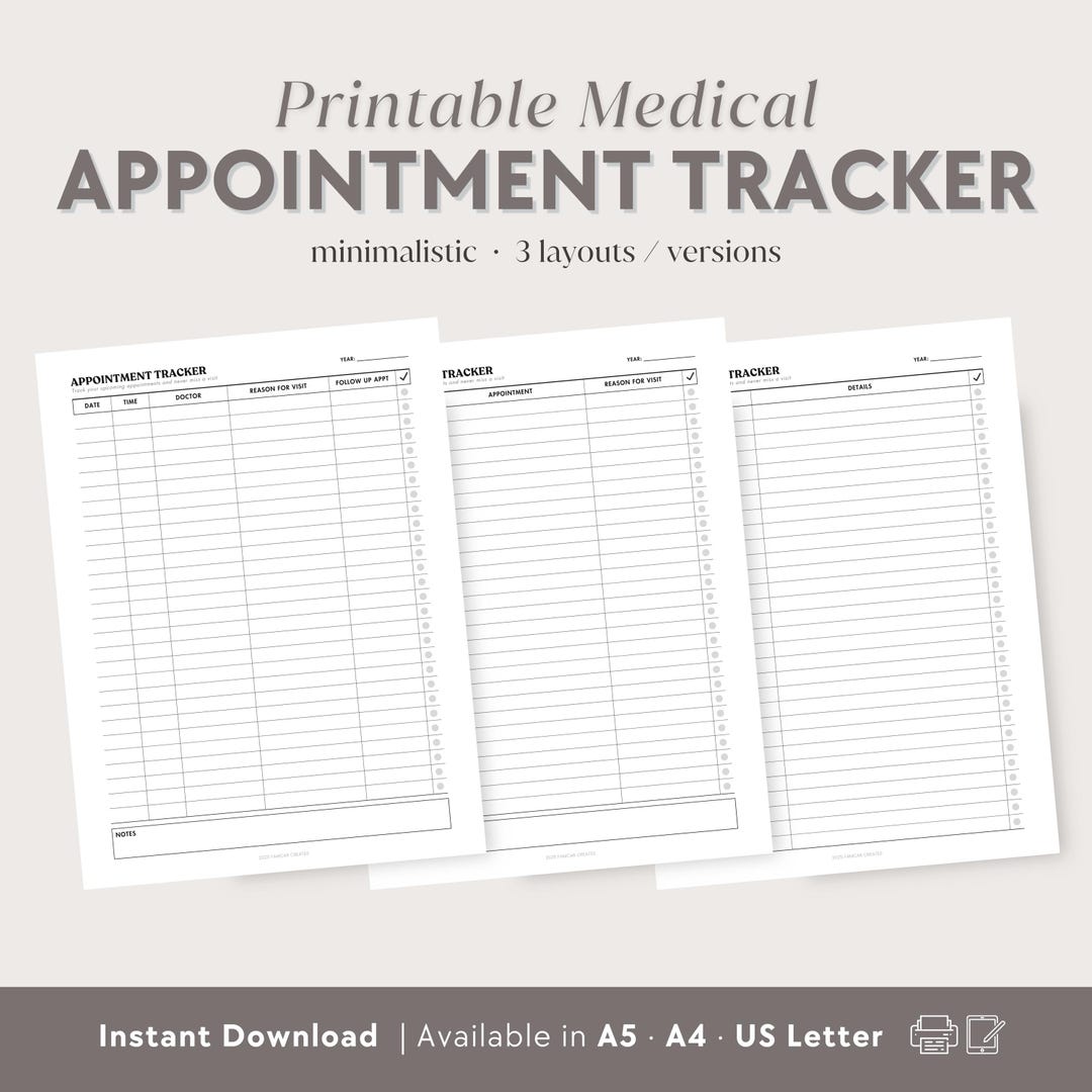 Simple Appointment Tracker | Printable Medical Appointment Chart, 3 ...