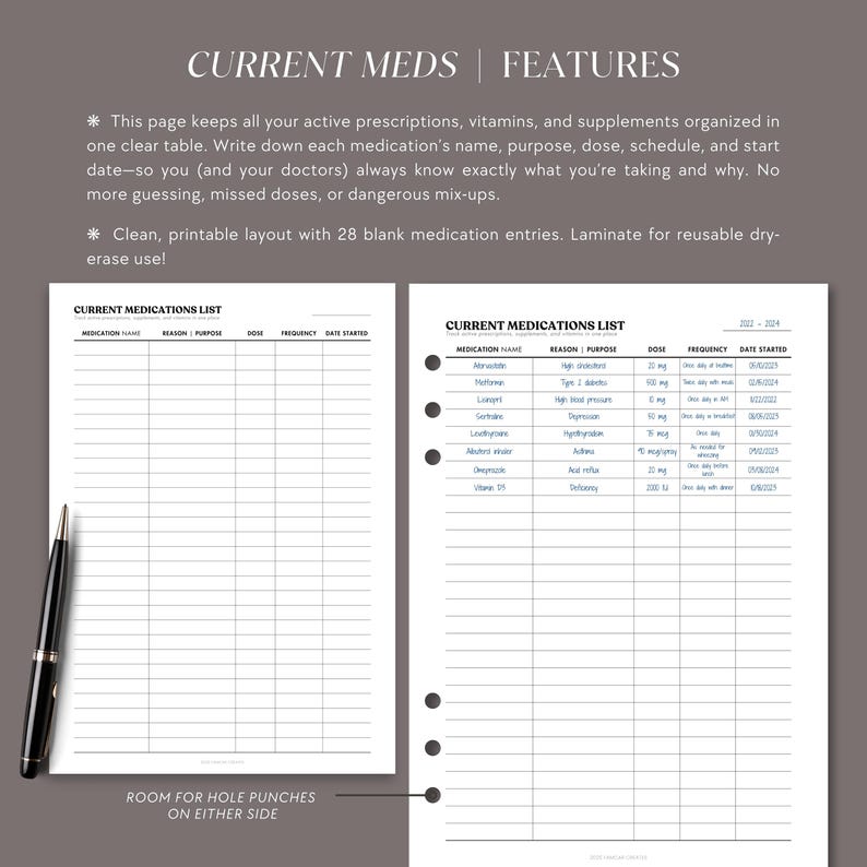 Medication List Printable | Current & Discontinued Medications Log ...