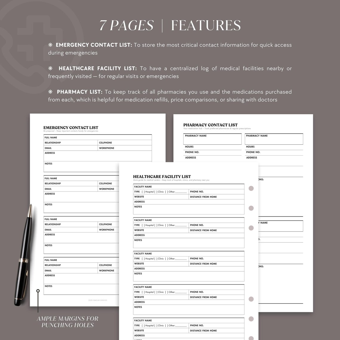 Medical Contact List Bundle | Printable Emergency Contacts, Insurance ...