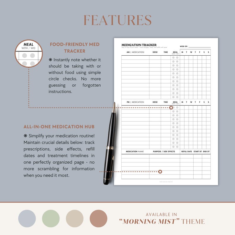 Printable Medication Tracker: AM PM Log, Refill Reminder, Caregiver ...