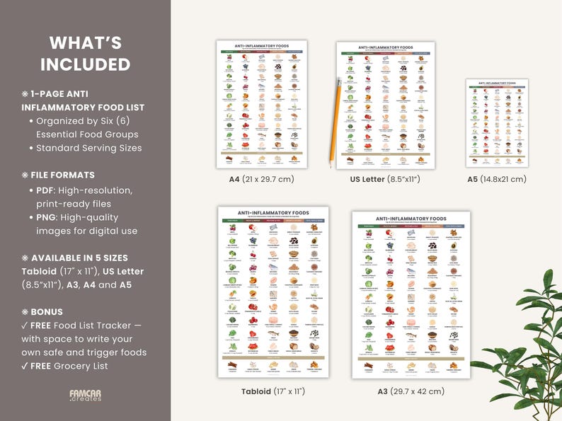 Anti-inflammatory Food List Printable Chart for Arthritis, IBD Crohn's ...