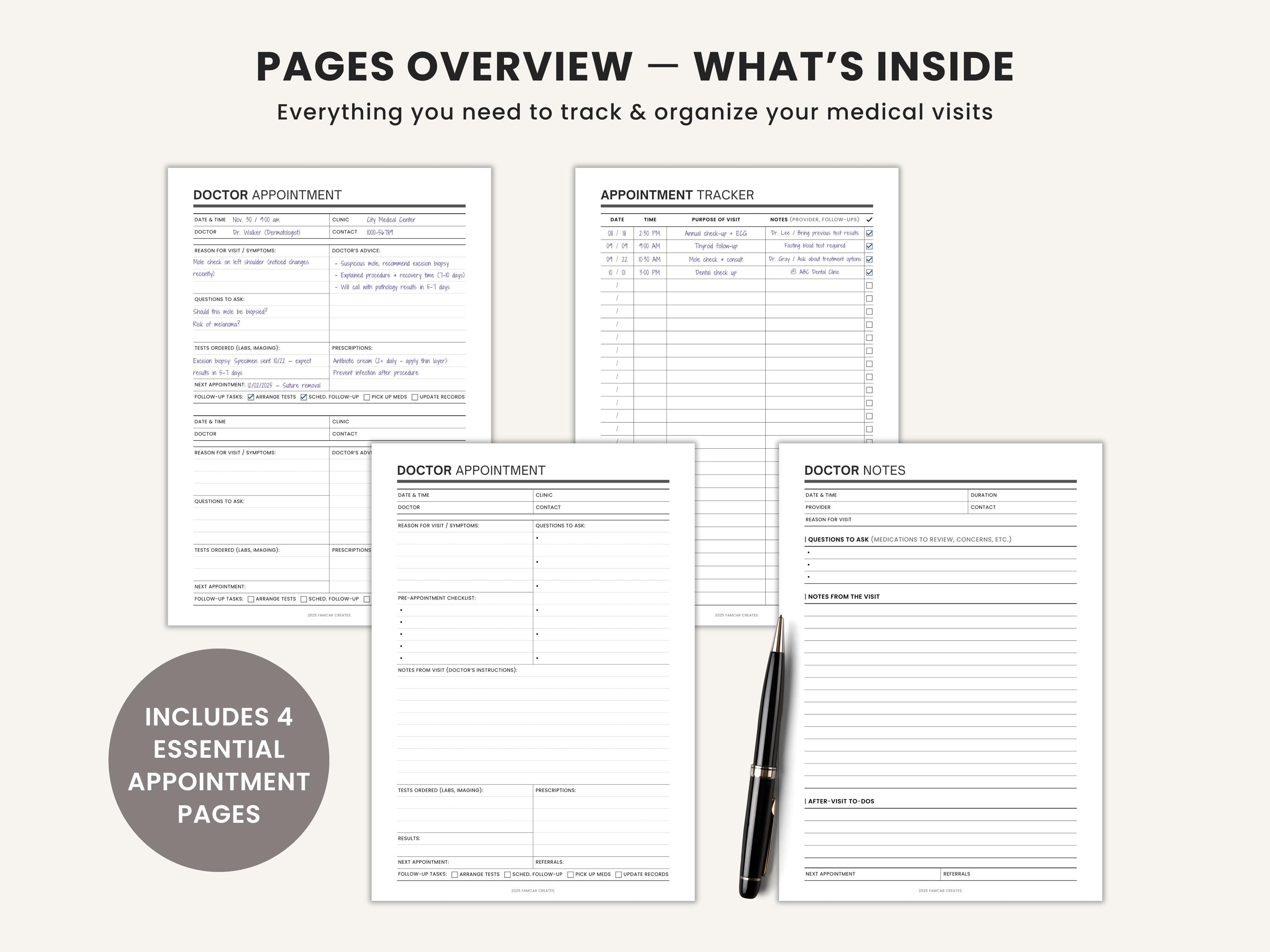 Doctor Appointment Planner Printable Medical Appointments Tracker ...