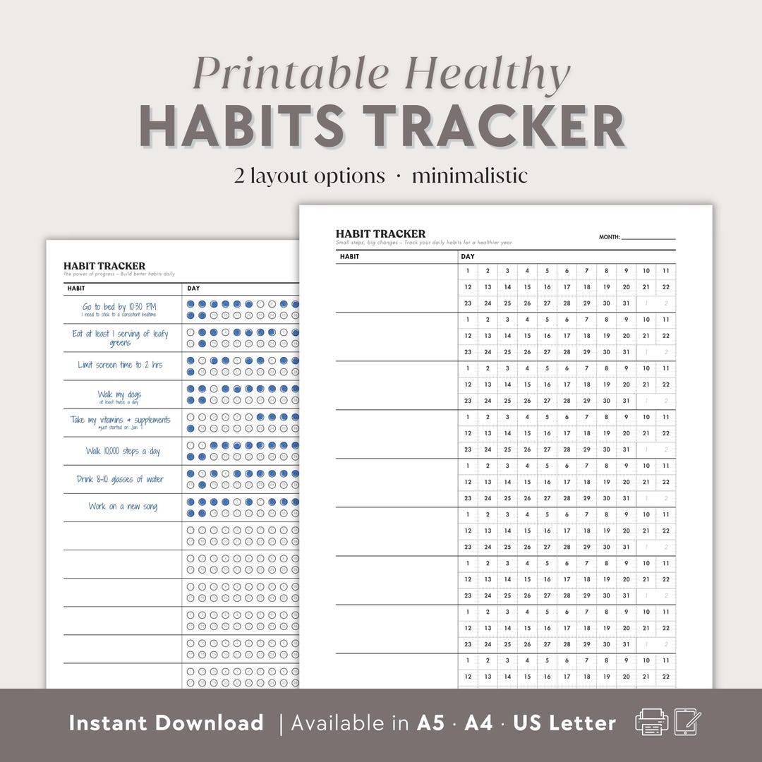 Daily Habit Tracker Printable 30 Day Challenge, Minimalist Goal Tracker ...