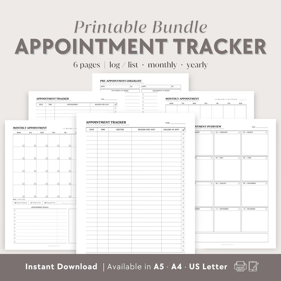 Medical Appointment Tracker Printable | Monthly & Yearly Appointment ...