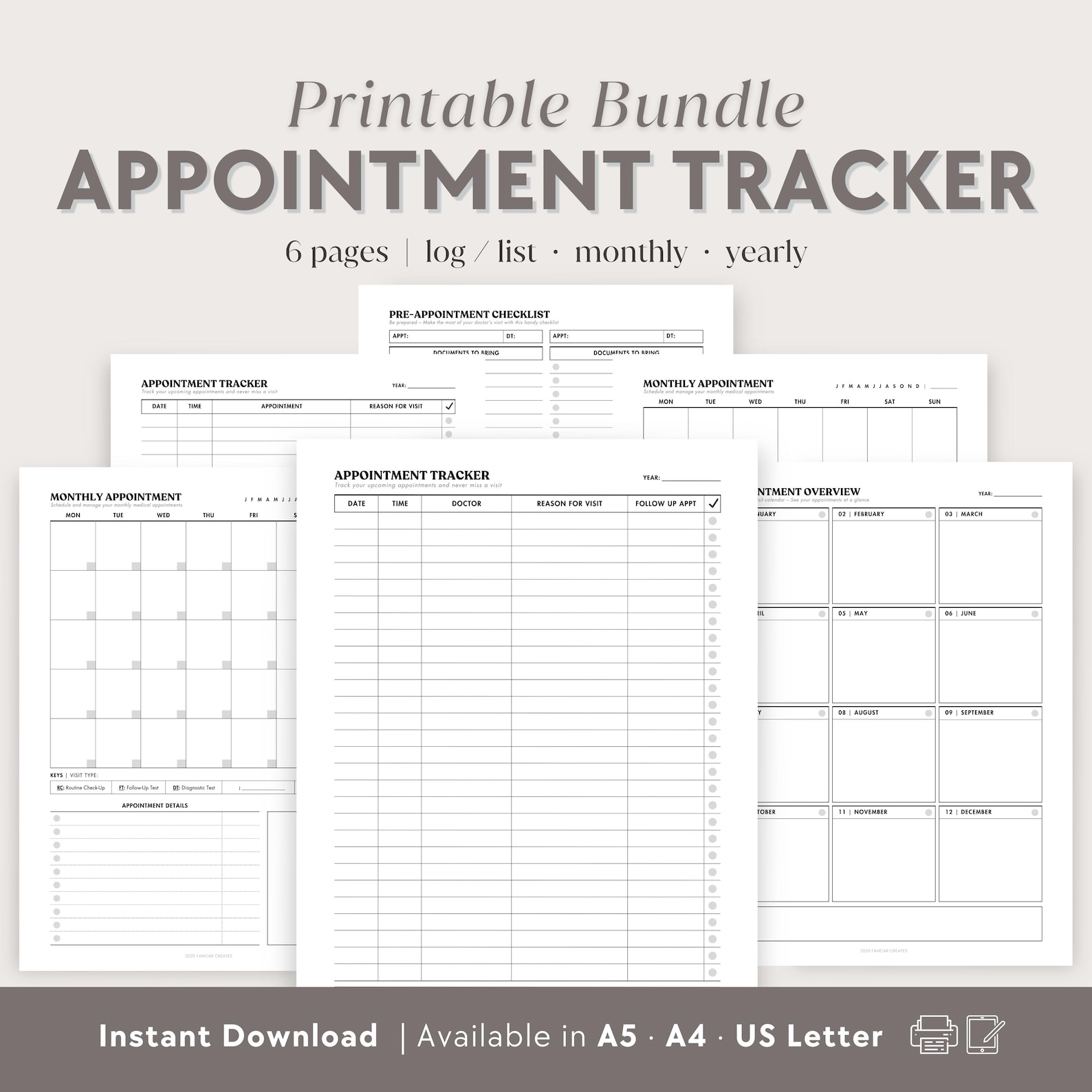 Medical Appointment Tracker Printable | Monthly & Yearly Appointment ...
