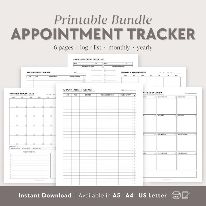Medical Appointment Tracker Printable | Monthly & Yearly Appointment ...