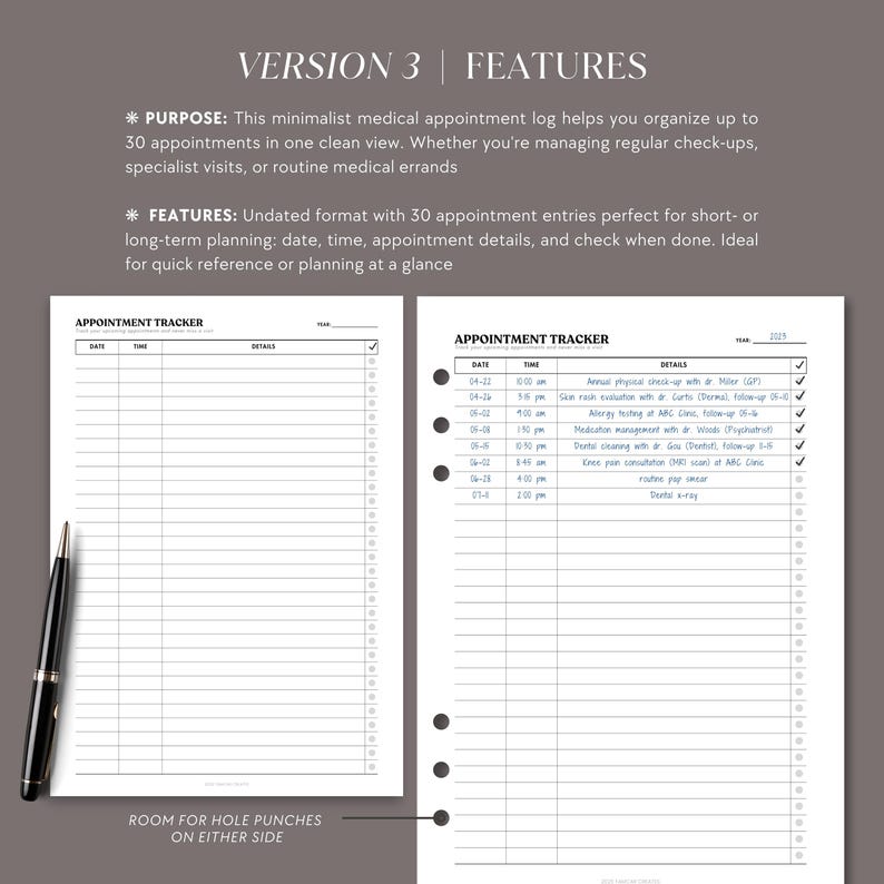Simple Appointment Tracker | Printable Medical Appointment Chart, 3 ...